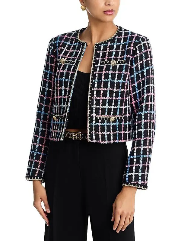Aqua Chainlink Print Tweed Jacket - Black Multi