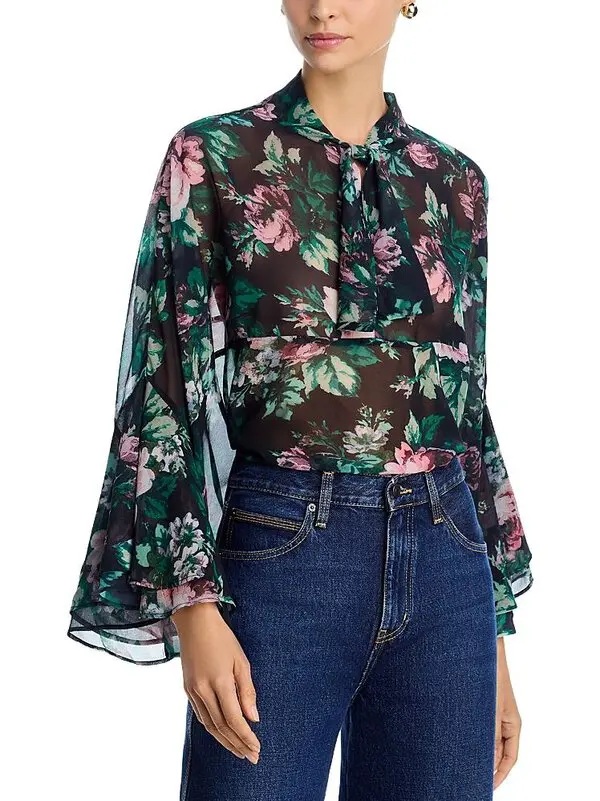 Aqua Tie Neck Top Exclusive - Black Floral