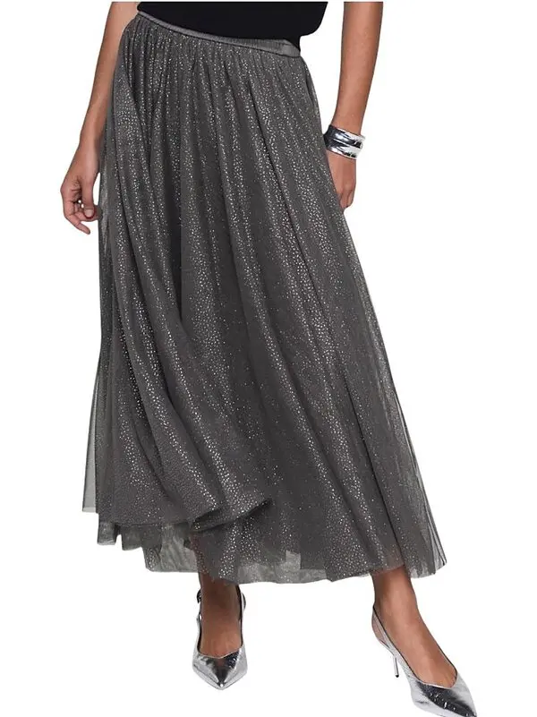 Mint Velvet Metallic Tulle Midi Skirt - Grey
