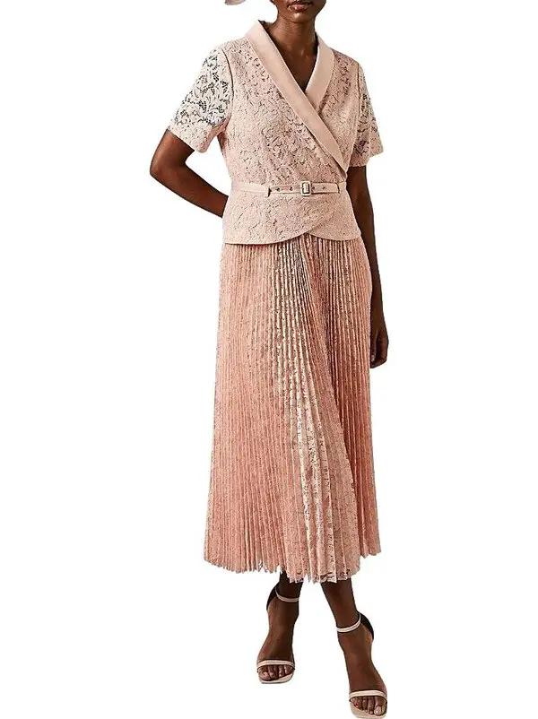Coast Lace 2-in-1 Jacket Pleated Midi Dress - Blush