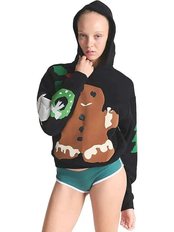 SKIMS Fleece Hoodie - Onyx Gingerbread Print
