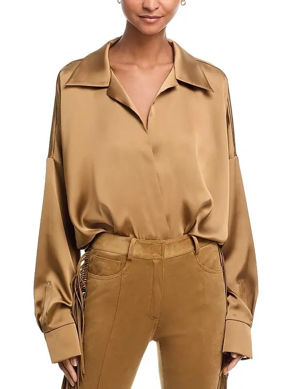 Norma Kamali Oversized Shirt Bodysuit - Camel
