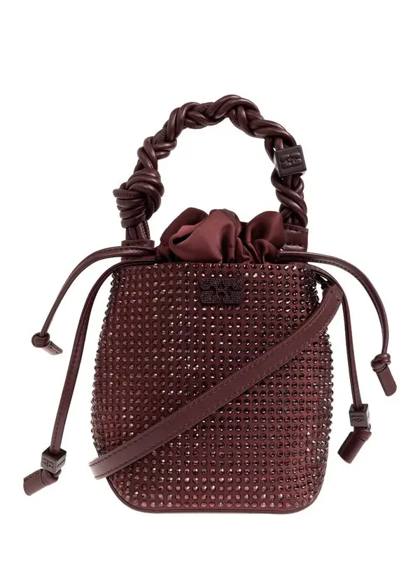 GANNI Handbag With Shimmering Crystals - Burgundy