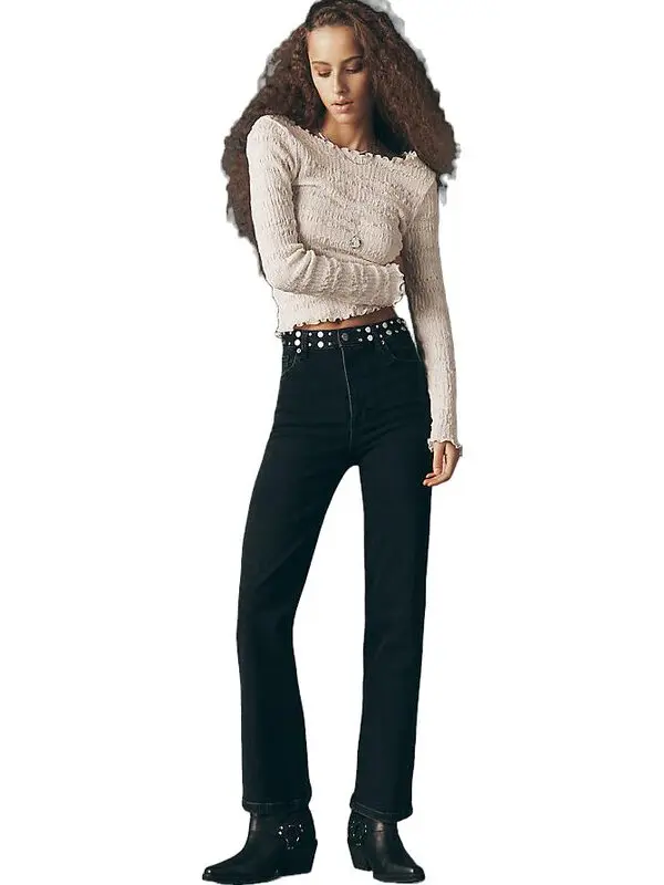 FRAME Le Sleek Straight High-rise Jeans - Studded Meteor