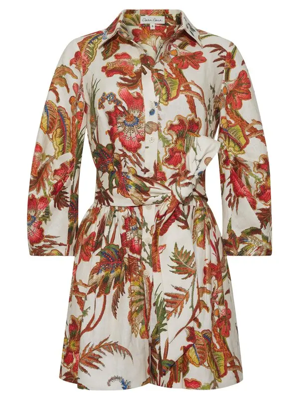 Cara Cara Raya Mini Shirt Dress - Fauna Floral Ivory