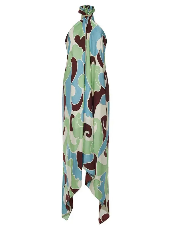 Cara Cara Printed Twist Halter Dress - Petal Wave Mint