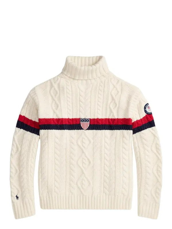Ralph Lauren Team Usa Wool Turtleneck Sweater - Cream Combo