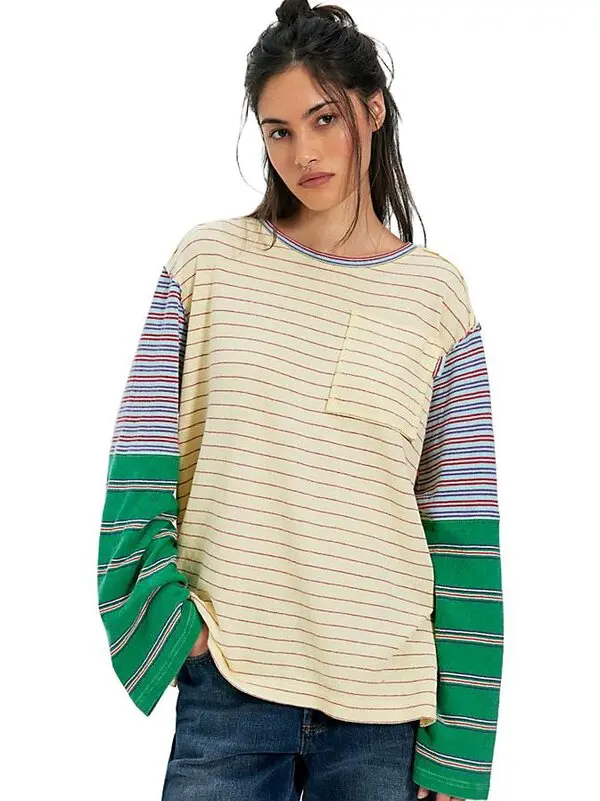 Free People We The Free Camp Crush Long Sleeve Tee - Soft Yellow Combo
