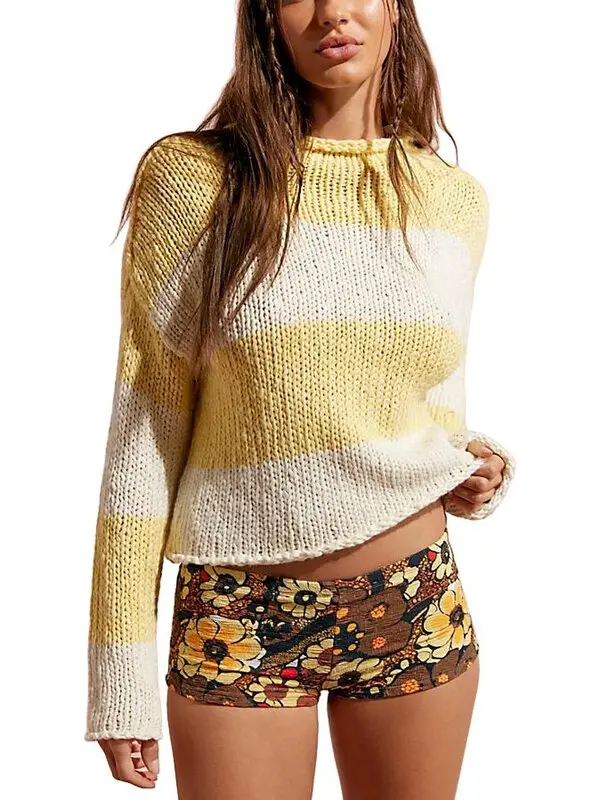 Free People Opal Rollneck Knit Stripe Sweater - Lemon Combo