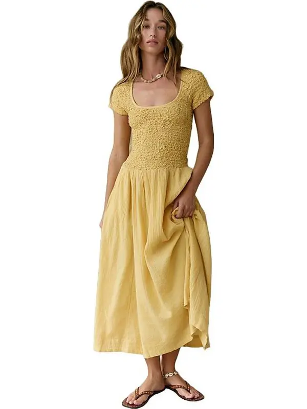 Free People Darling Midi Dress - Solar Lemon