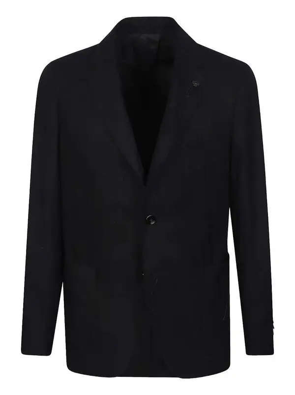 LARDINI Herringbone Brooch Jacket - Blue