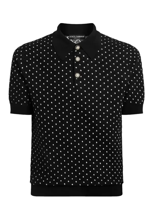 Dolce & Gabbana Polka-dot Buttoned Polo Shirt - Black