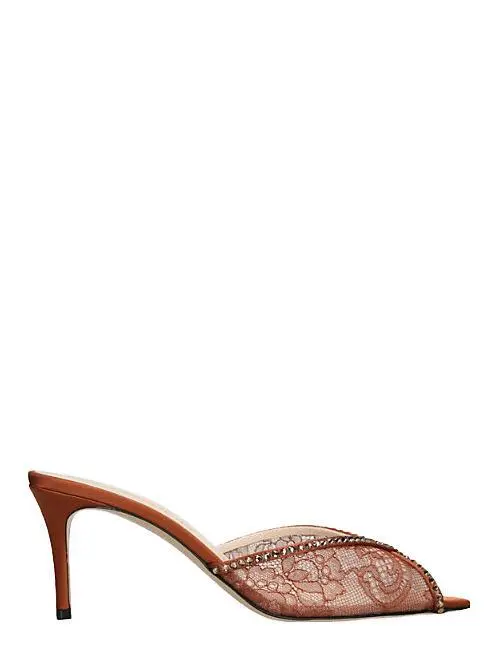 ANDREA WAZEN Katy 75 Lace And Satin Mules - Brown