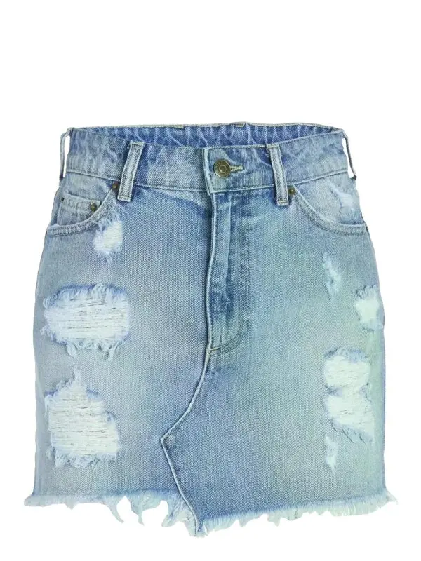 SEROYA Distressed Frayed Mini Skirt - Blue