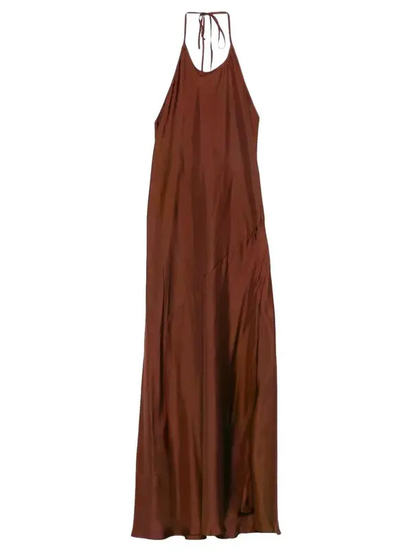ST. AGNI Halterneck Twill Maxi Dress - Brown