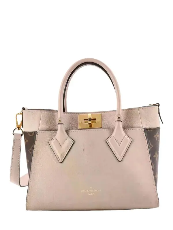 LOUIS VUITTON Leather On My Side Tote With Monogram Canvas Pm Shoulder Bag - Neutrals