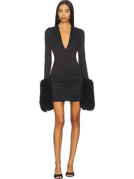 ANIYE RECORDS Nika Faux Fur V Dress - Black