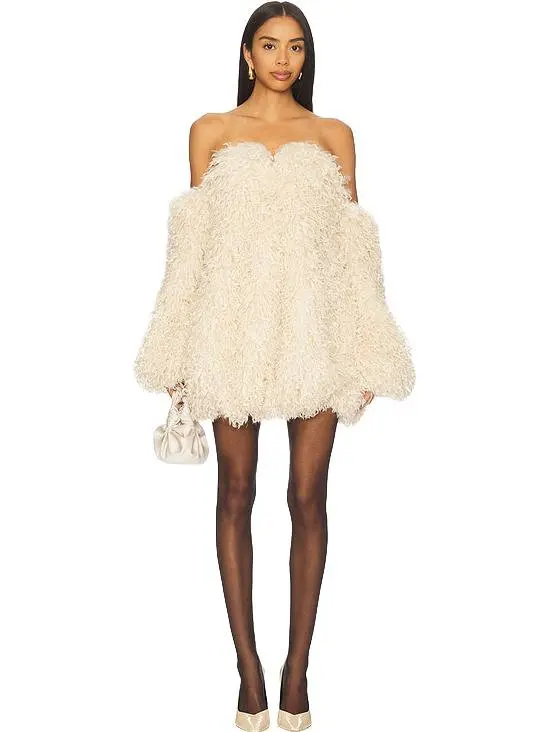 ANIYE RECORDS Nika Faux Fur Puffy Dress - Almond