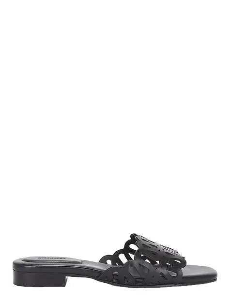 Simkhai Mccall Laser Cut Leather Flat Slide - Black