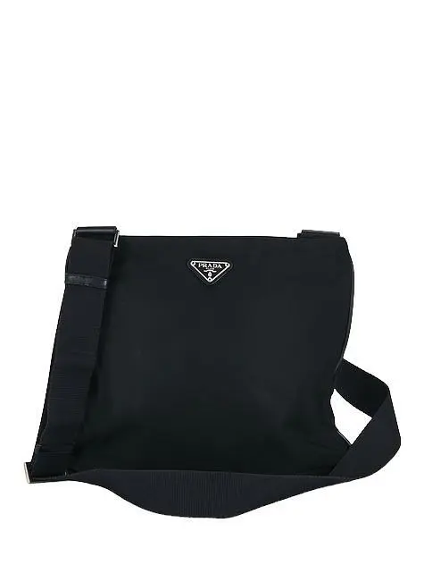 FWRD RENEW Prada Tessuto Flat Messenger Bag - Black