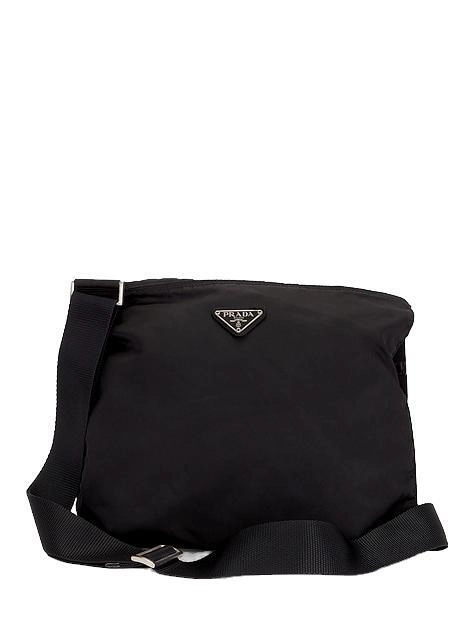 FWRD RENEW Prada Tessuto Flat Messenger Bag - Black