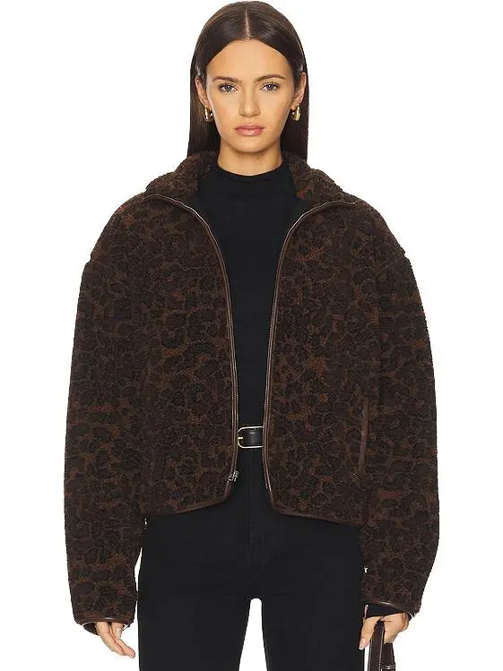 Rag & Bone Sun Sherpa Zip Up Jacket - Leopard
