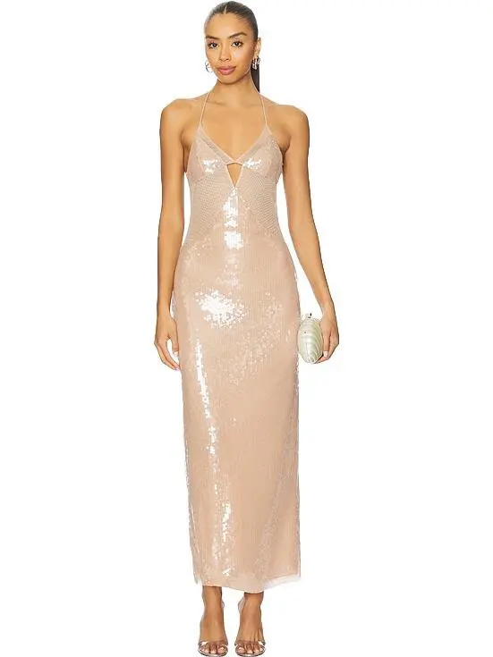 CEREN OCAK Sequin Cut-out Dress - Nude