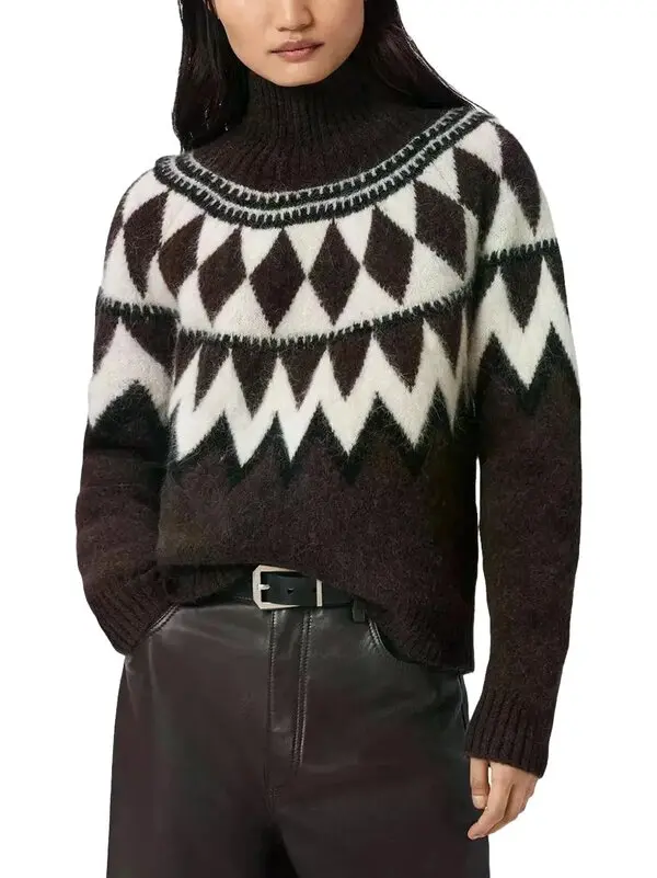 ALLSAINTS Tara Diamond-pattern Roll-neck Sweater - Brown