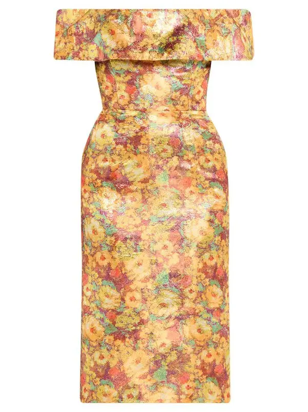 MARKARIAN Gloria Metallic Floral Jacquard Off-the-shoulder Dress - Gold Multi
