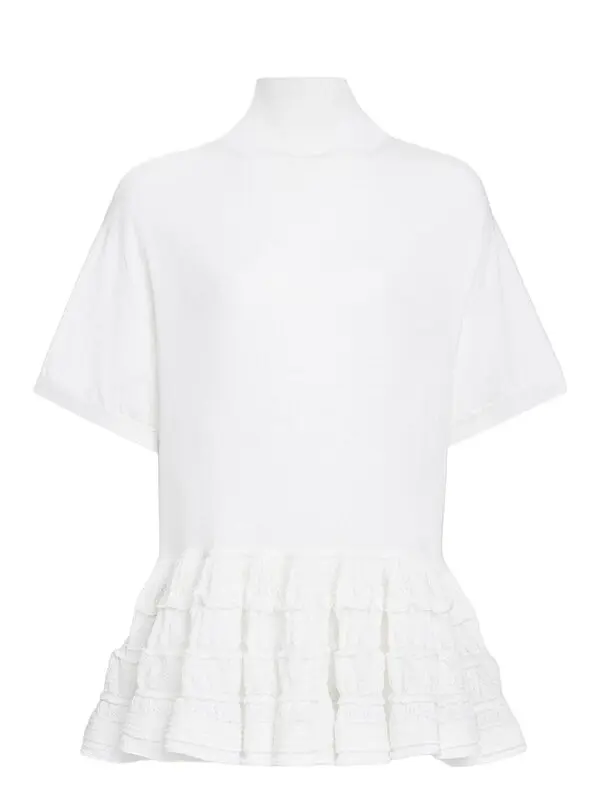Alaïa Peplum Virgin Wool Sweater - White