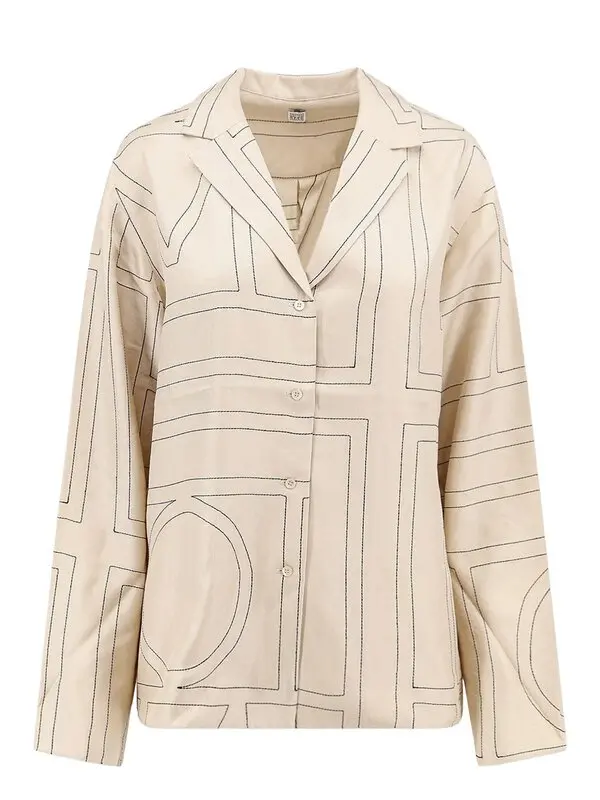 TOTEME Silk Shirt With Monogram Logo Embroidery - Beige