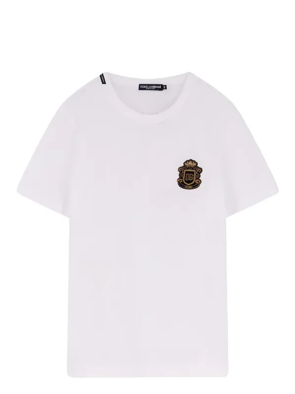 Dolce & Gabbana Cotton Tshirt With Iconic Logo Patch - White