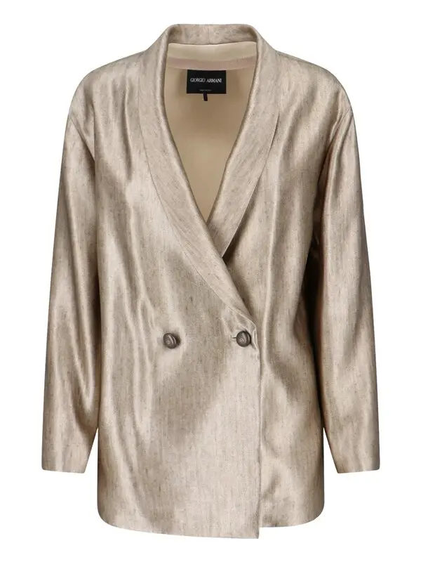 Giorgio Armani Double-breasted Silk Blazer - Gray