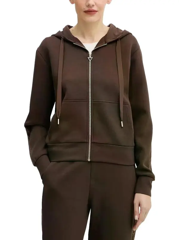 Guess Embellished Zip Up Hoodie - Brown
