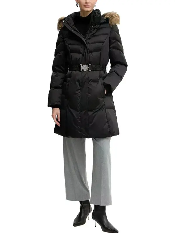 Guess Hooded Quilted Belted Coat - Black