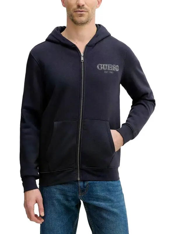 Guess Logo Zip Up Hoodie - Blue