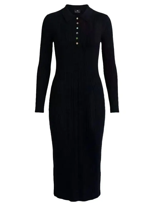 Paul Smith Buttoned Ribbed Knit Midi Dress - Black