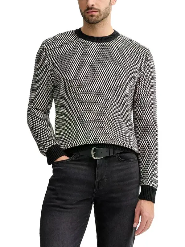 Guess Patterned Crew-neck Sweater - Black