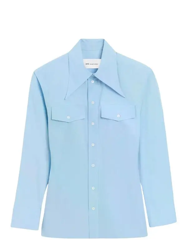 Ami Balloon Sleeve Pocket Shirt - Blue