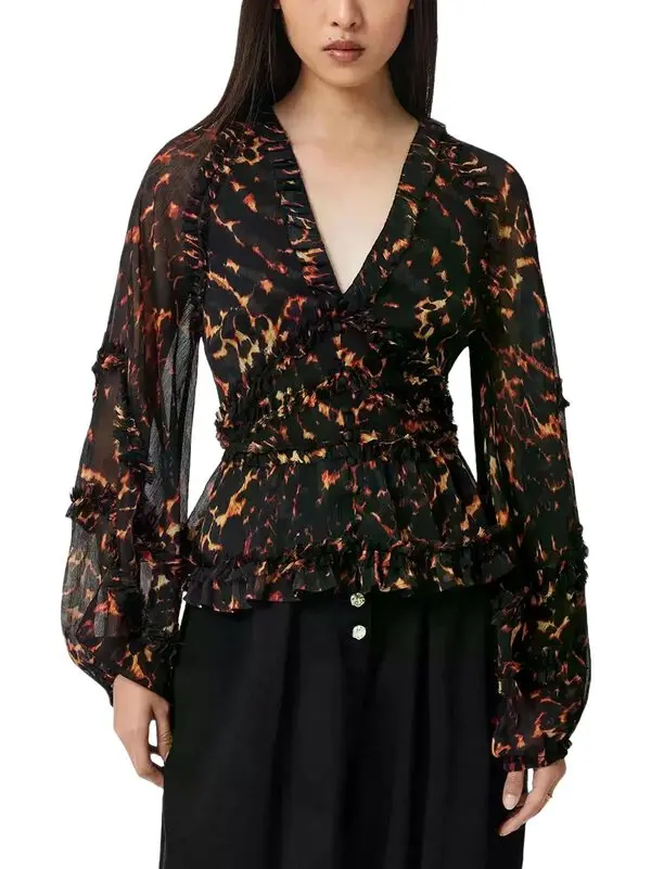 ALLSAINTS Animal-print Ruffled Blouse - Black