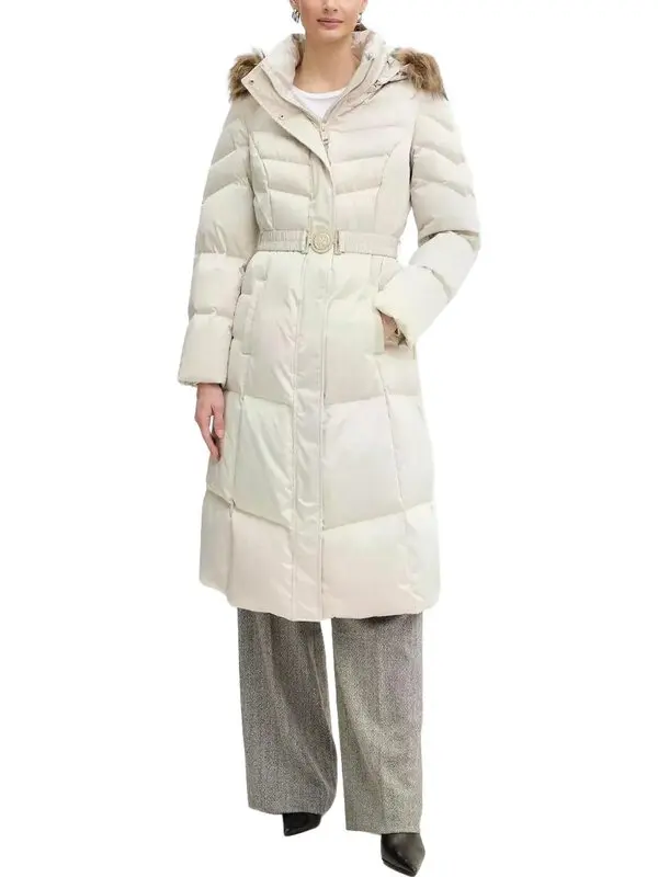 Guess Fur Hooded Belted Jacket - Neutrals