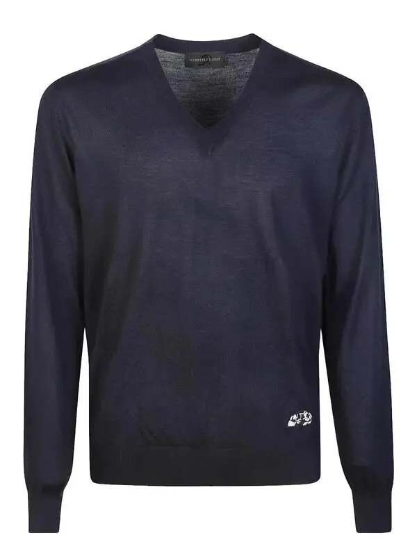 GABRIELE PASINI V-neck Graphic Sweater - Blue