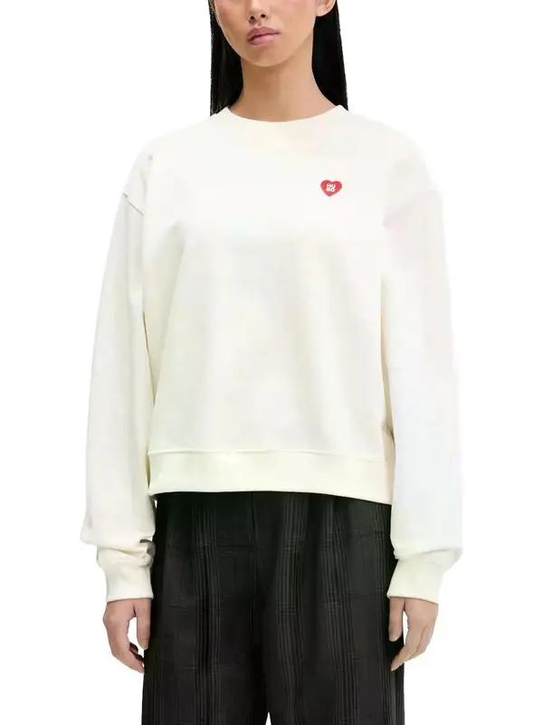 Hugo Crew-neck Sweatshirt With Heart Logo - Neutrals