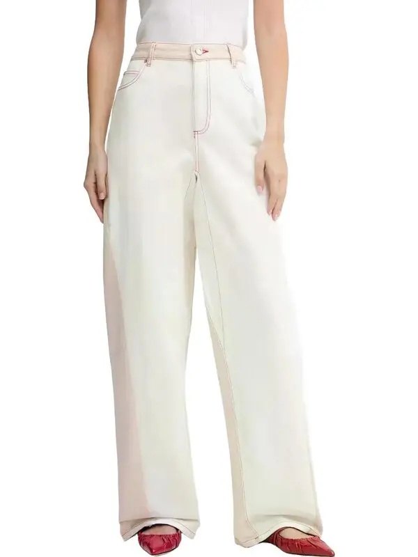 Stine Goya Stitch-detail Wide-leg Cotton Jeans - Neutrals