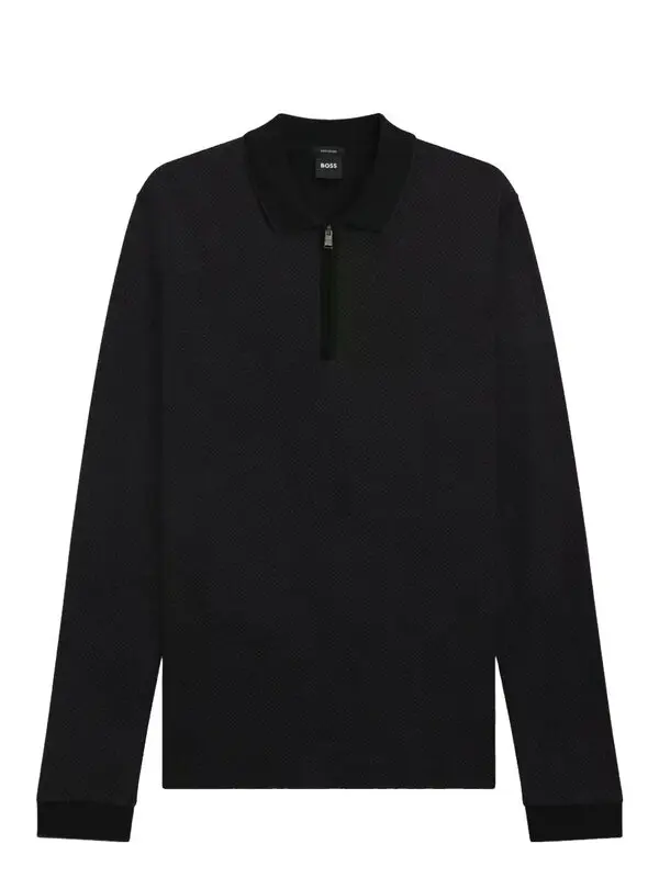 BOSS Mercerised-cotton Polo Shirt With Two-tone Structure - Black