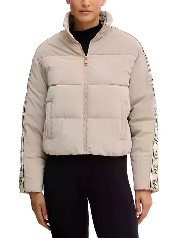 Guess Logo Stripe Puffer Jacket - Neutrals