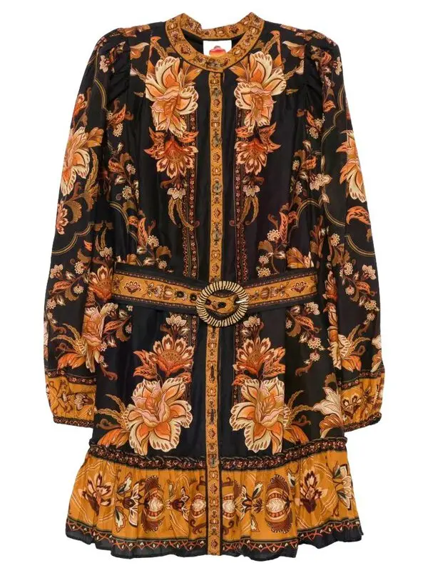 Farm Rio Floral Print Mini Dress - Black