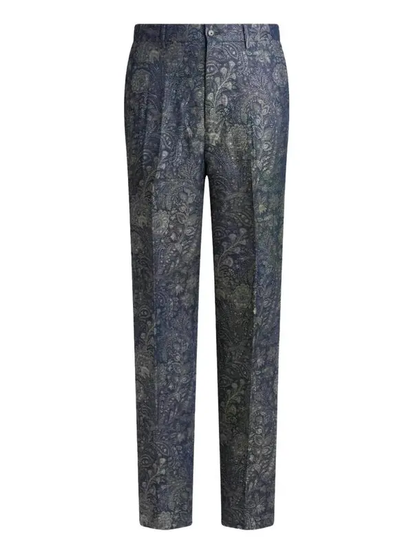 Etro Floral Paisley-motif Jacquard Trousers - Blue