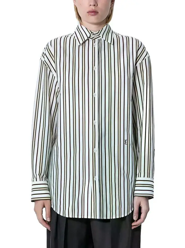 Saint Laurent Striped Shirt With Logo Embroidery - White
