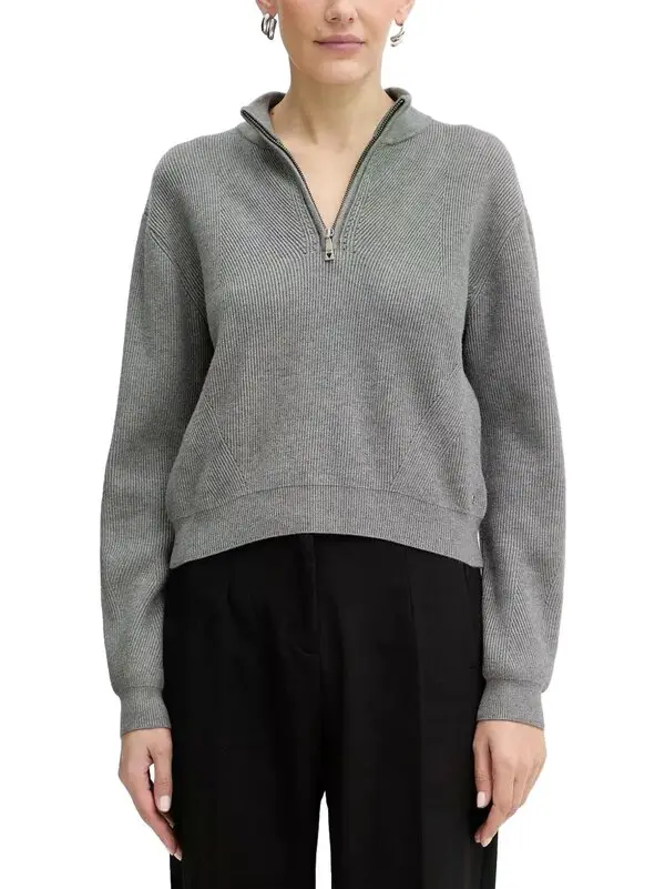 Guess Harley Zip Ribbed Sweater - Grey